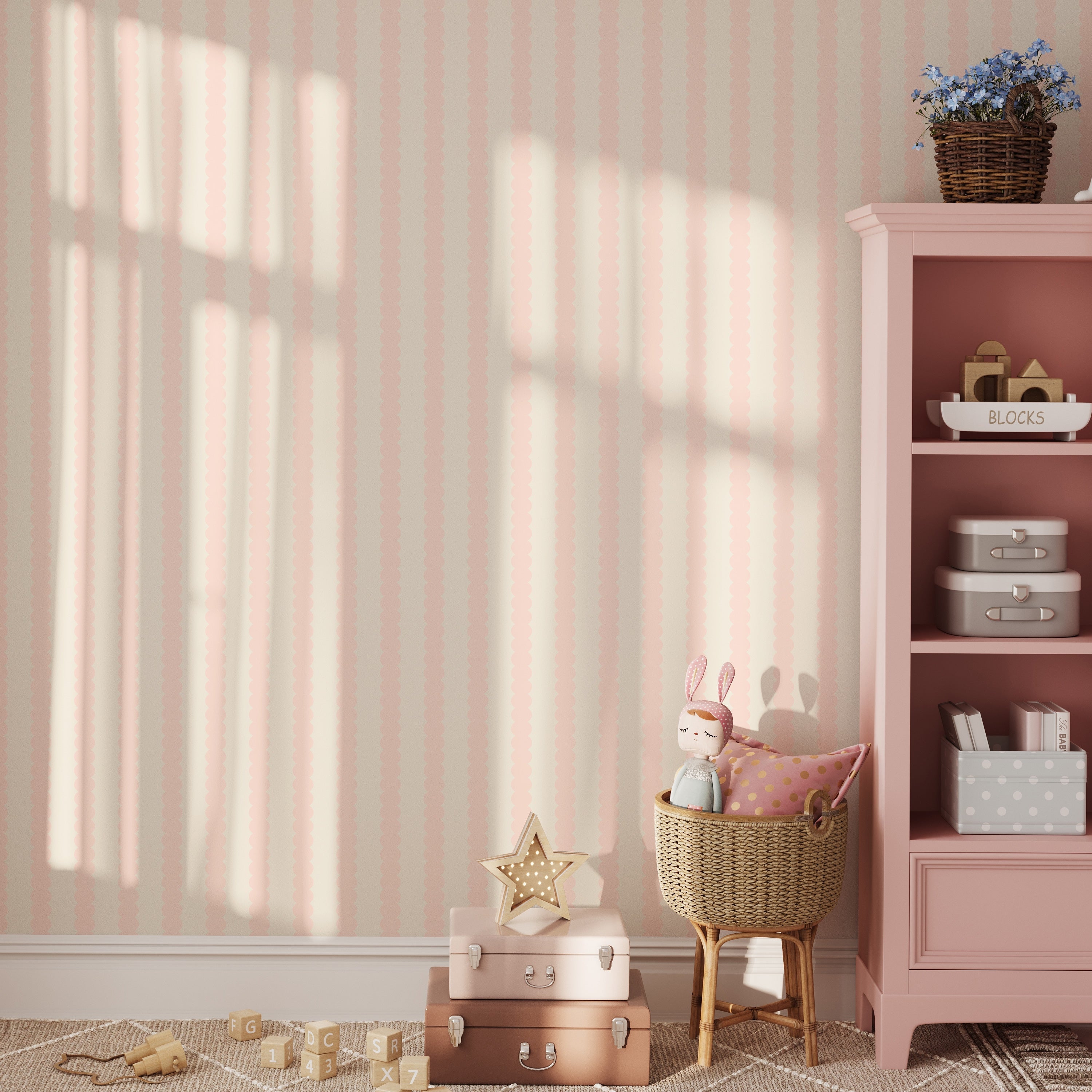 Beady Stripes - Bare Pink & Cream – Stories For Walls UAE